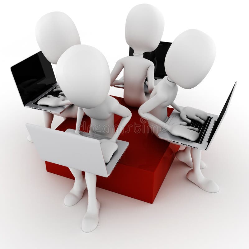 3d Man Working at His Laptop Stock Illustration - Illustration of ...