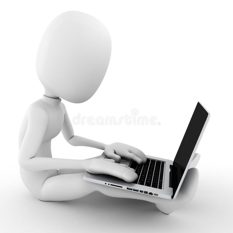 3d man working on laptop stock illustration. Illustration of laptop ...