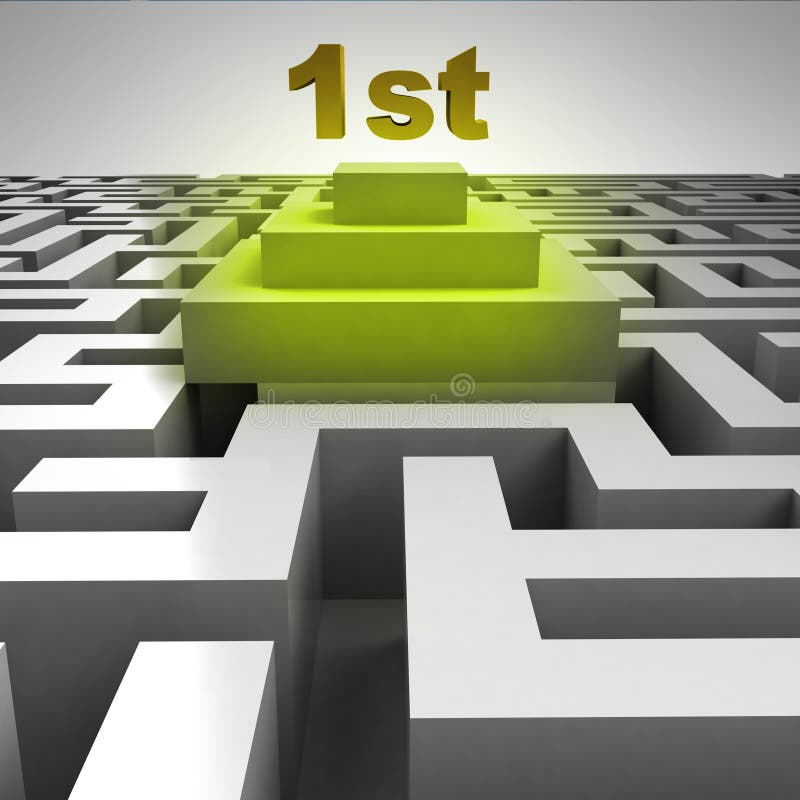 3D Maze Structure and First Place Podium Stock Illustration ...