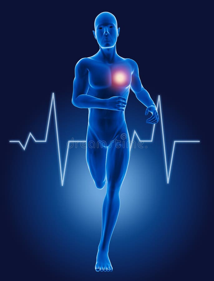 3D Medical Man Running with ECG Stock Illustration - Illustration of ...