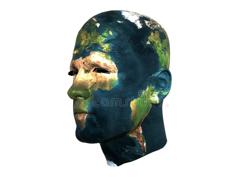 3D Men Face with Earth Texture Stock Illustration - Illustration of ...