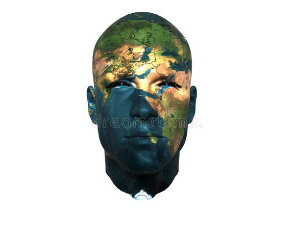 3D Men Face with Earth Texture Stock Illustration - Illustration of ...