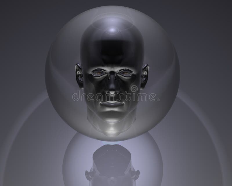 3d men head in glass orb stock illustration. Illustration of health ...