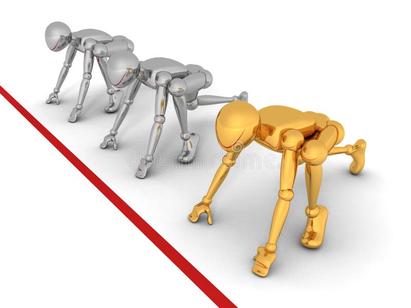 3d Men in Starting Position at Starting Line. Human Race Stock ...