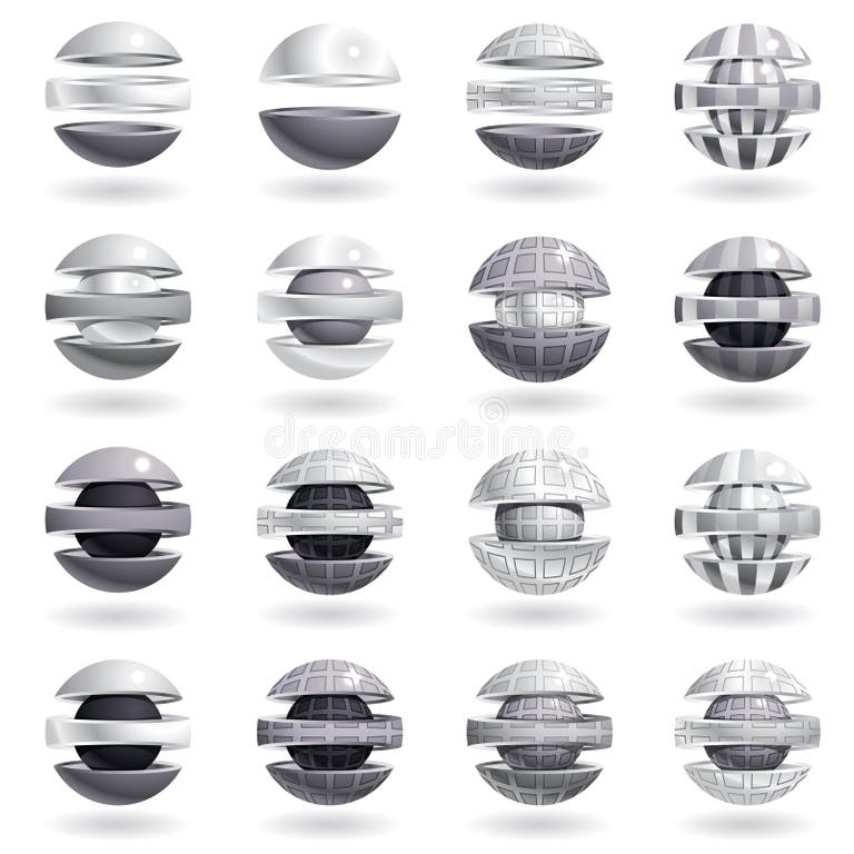 3d Metallic Sphere Icons Set. Stock Vector - Illustration of business ...