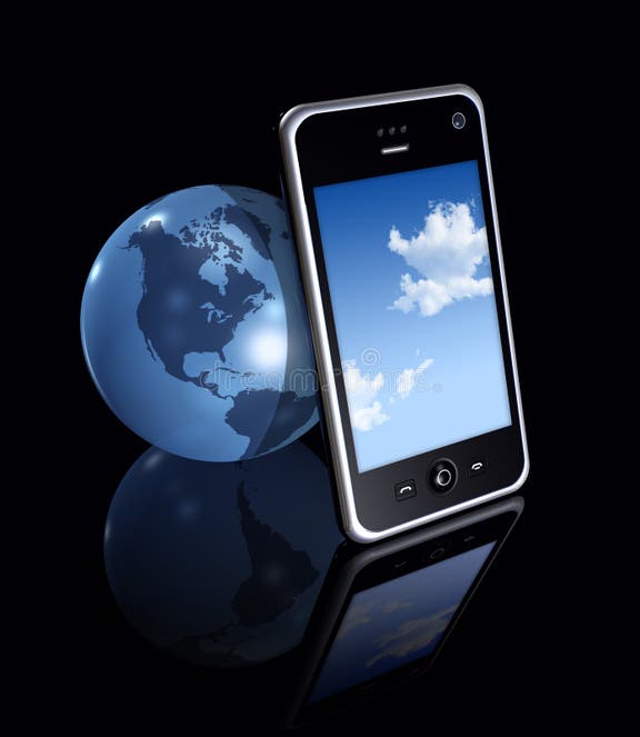 3D Mobile Phone and Earth Globe Stock Illustration - Illustration of ...