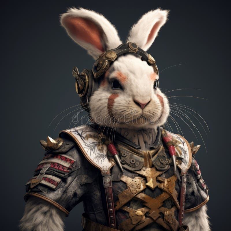 3d Model: Majestic Rabbit in Black and White Fur with Mohawk and Army ...