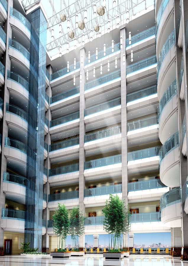 3d Modern Office Building Lobby Stock Illustration - Illustration of ...