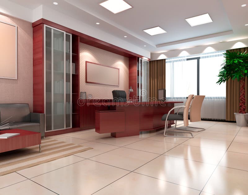 3d modern office room stock illustration. Illustration of lounge - 13697709