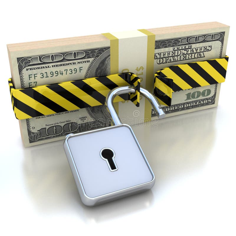 3D Money and Lock. Data Security Concept. Stock Illustration ...