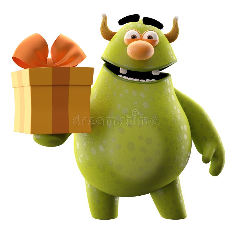 3D Monster with Present - Humorous Character Stock Illustration ...