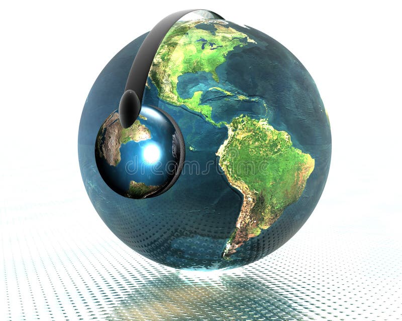 Music Earth with Headphones Stock Illustration - Illustration of music ...
