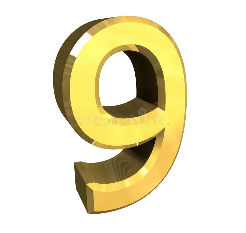 3d number 9 in gold stock illustration. Illustration of mathematics ...