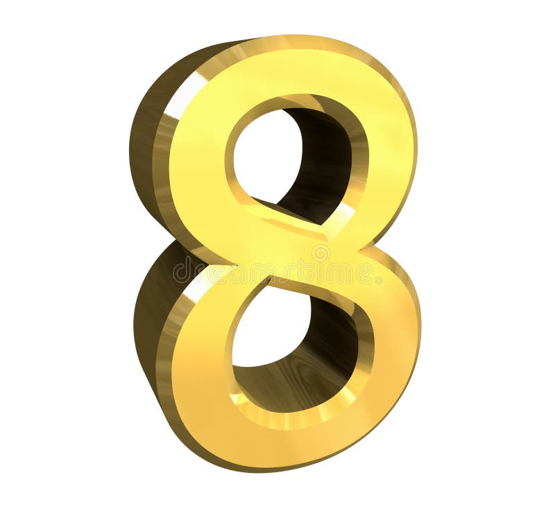 3D nummer 8 in goud stock illustratie. Illustration of reeks - 5415953