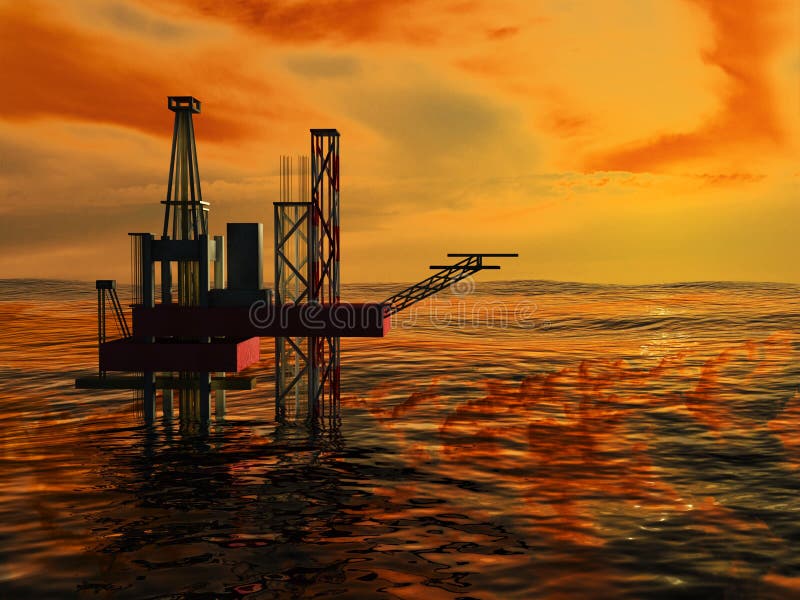 3d Oil Rig Silhouette, Ocean and Sunset Stock Photo - Image of pacific ...