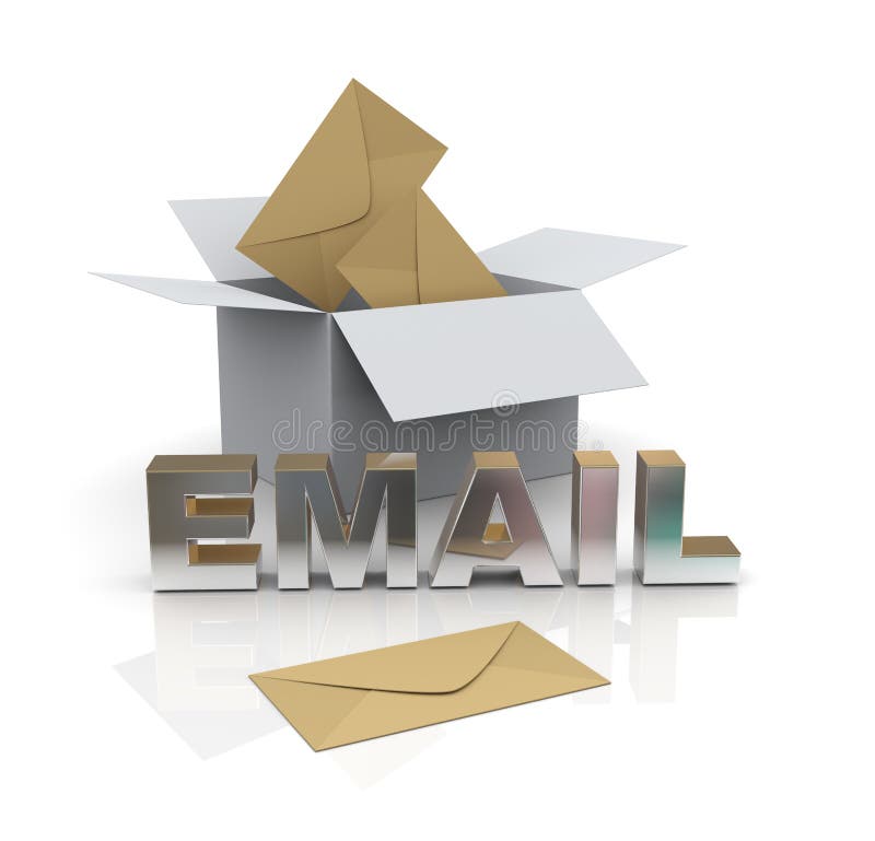 3d open box and envelopes stock illustration. Illustration of discovery ...