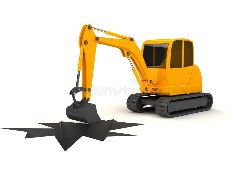 3d Orange Digger Working on White Background Stock Illustration ...