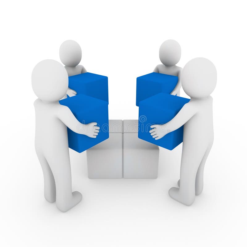 3d People Cube Box Team Blue White Stock Illustration - Illustration of ...
