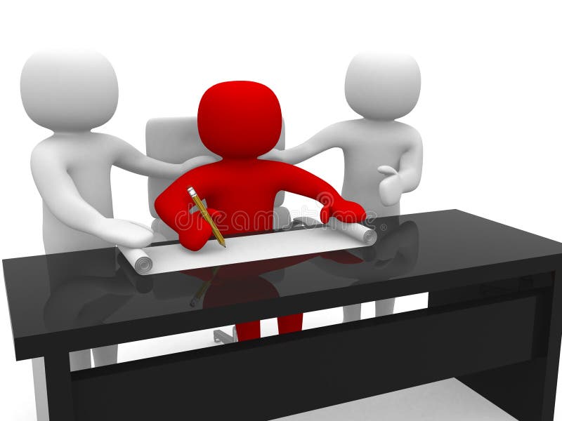 3d People - Men and a Office with Working Draft Stock Illustration ...