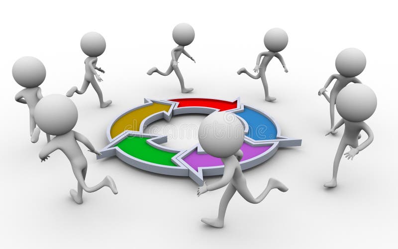3d People Running Around Diagram Stock Illustration - Illustration of ...