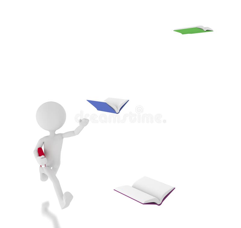 3d Person Chasing Flying Books Stock Illustration - Illustration of ...