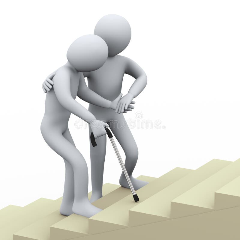3d person helping old man stock illustration. Illustration of concept ...