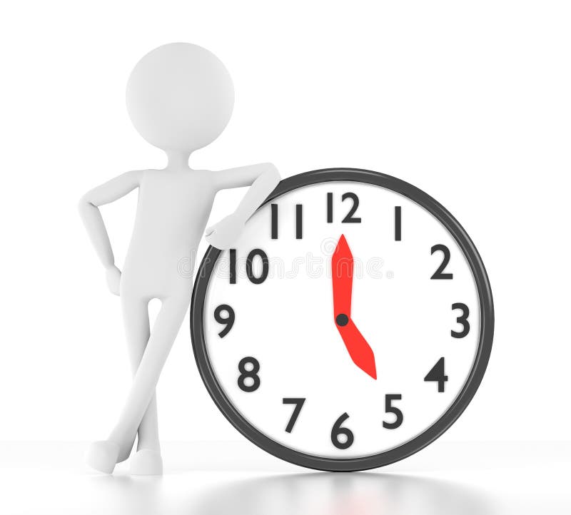 3d Person Leans On Clock That Says 17:00 Royalty Free Stock Photography ...
