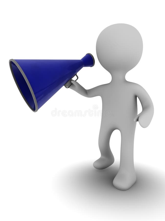 3d Person with Old Megaphone Stock Illustration - Illustration of hand ...