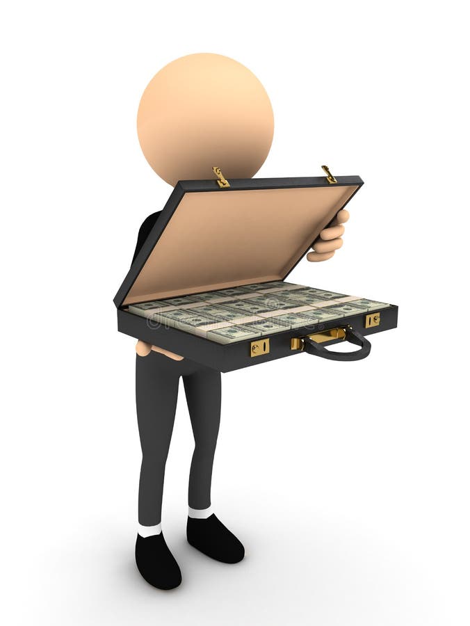 3d Person Open Case With Money Stock Illustration - Illustration of ...