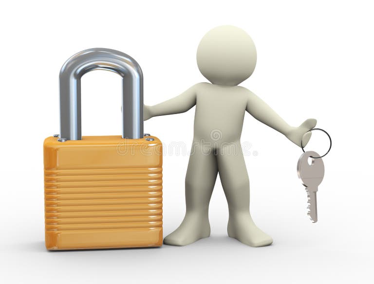 3d person and padlock stock illustration. Illustration of protect ...