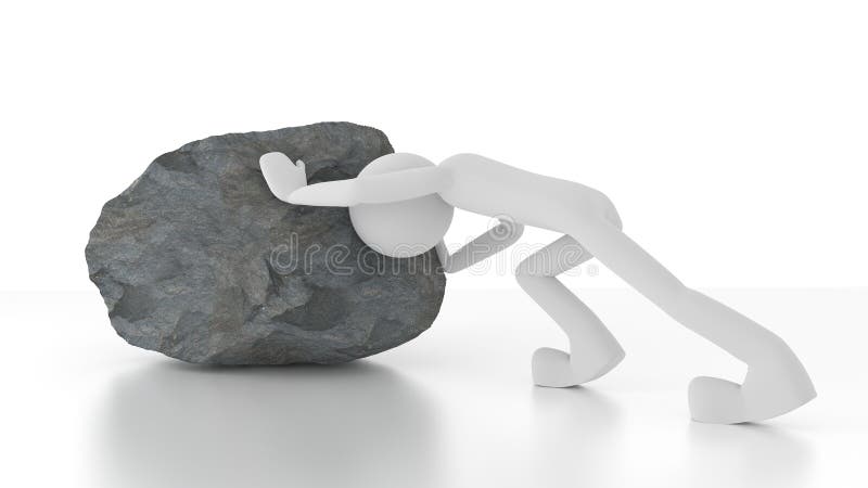 3d Person Pushing a Big Rock Stock Illustration - Illustration of ...