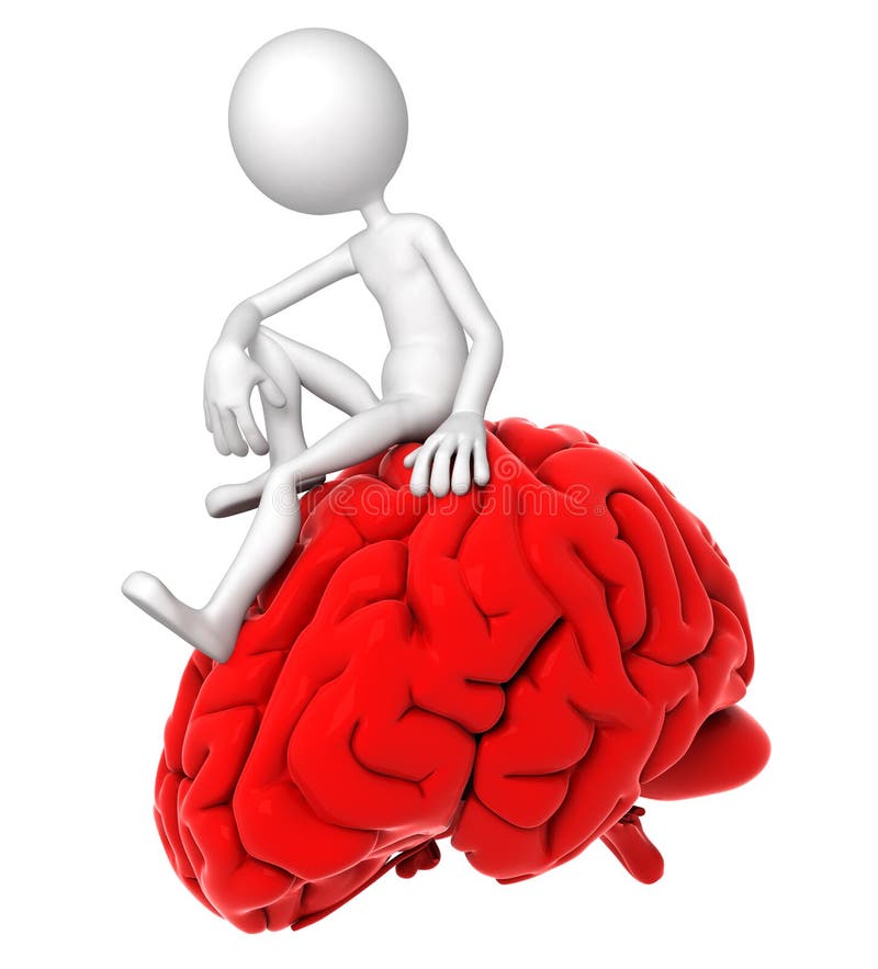 3d Person Sitting on Brain in a Thoughtful Pose Stock Illustration ...