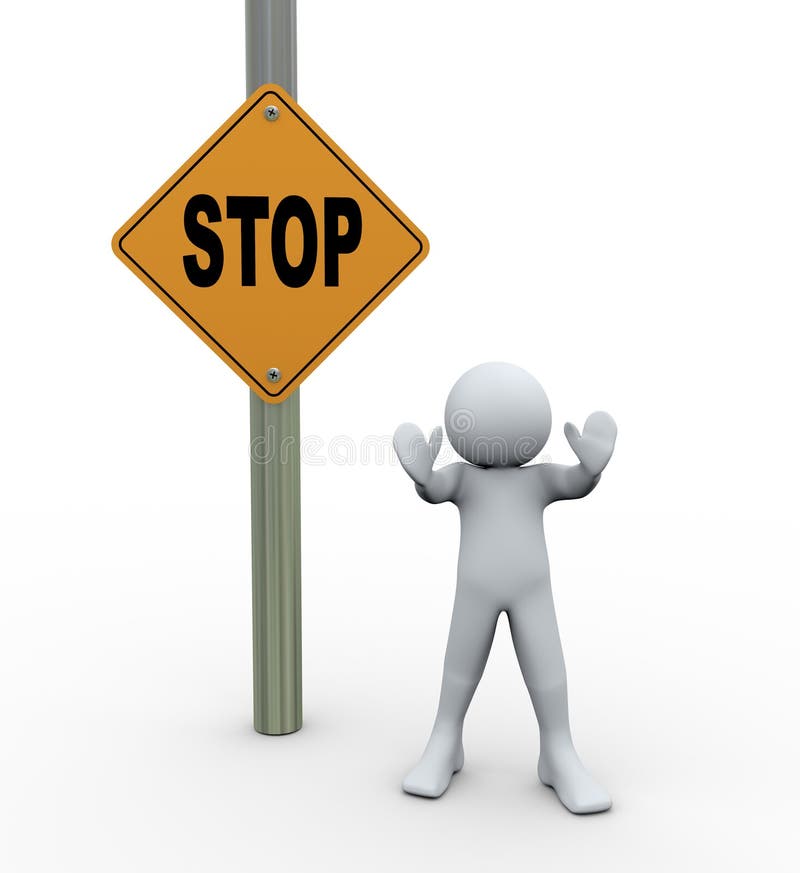 3d Person and Stop Sign Board Stock Illustration - Illustration of ...