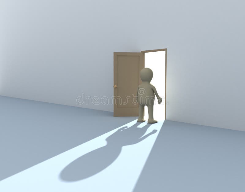3d Persoon Bij Een Open Deur Stock Illustratie - Illustration of ...