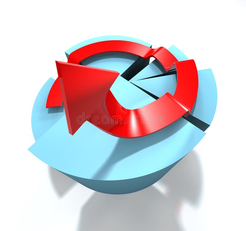 3D pie chart with arrow stock illustration. Illustration of dimensional ...