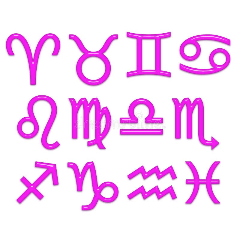 3D Pink Glass Zodiac Signs stock illustration. Illustration of design ...