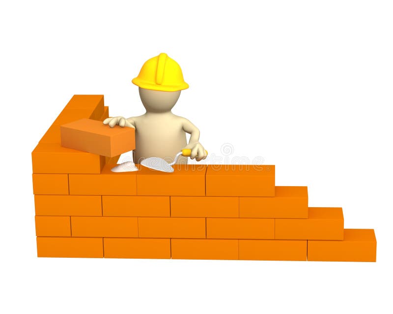 3d Puppet - Builder, Building a Brick Wall Stock Illustration ...