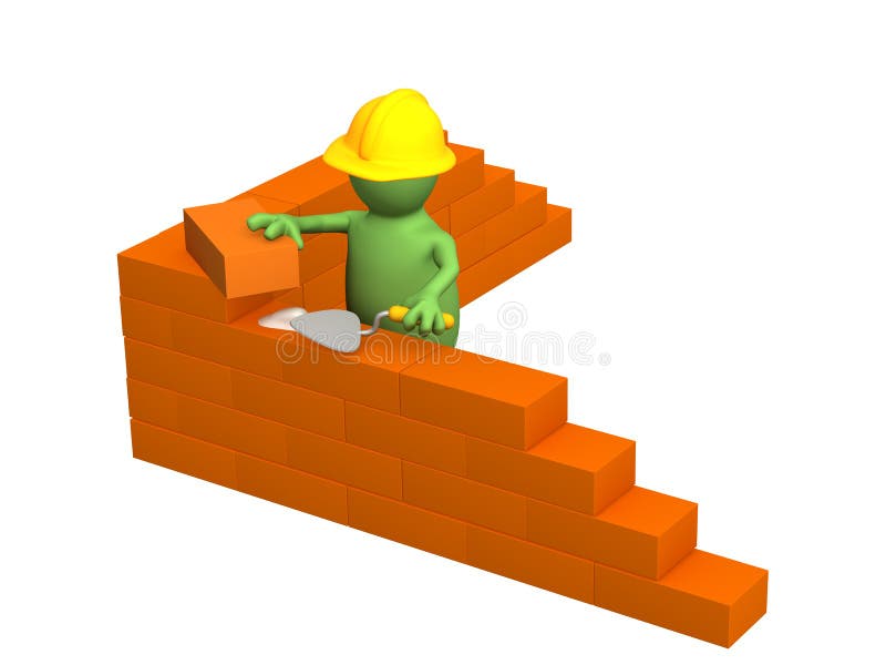 3d Puppet - Builder, Building a Brick Wall Stock Illustration ...