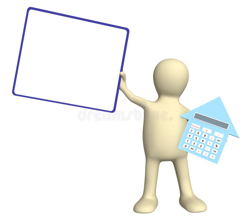 3d puppet with calculator stock illustration. Illustration of board ...
