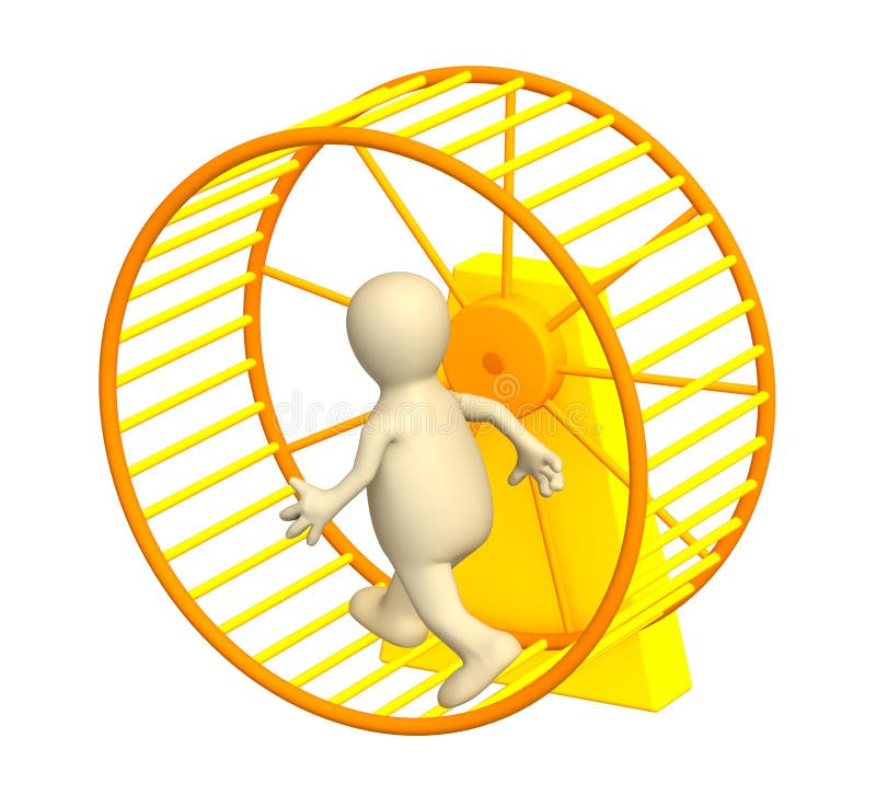 3d Puppet, Running Inside a Wheel Stock Illustration - Illustration of ...