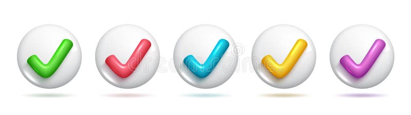 3d Realistic Check Mark Icons in Different Colours. Sets of Check ...