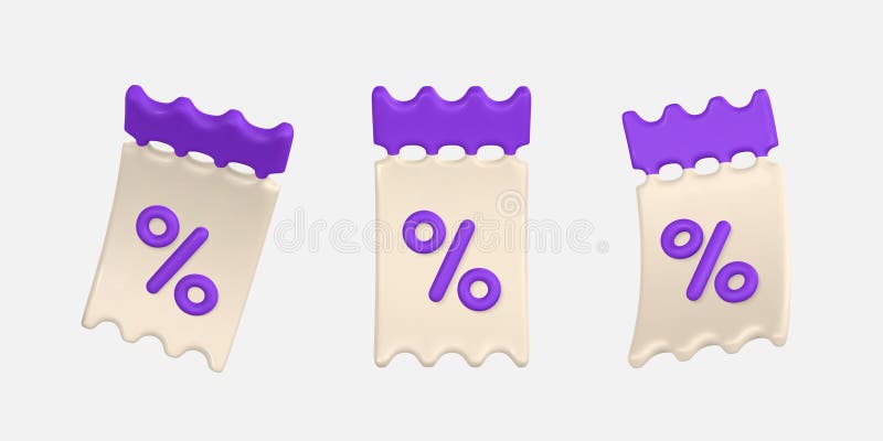 3d Realistic Paper Discount Ticket or Coupon in Plastic Cartoon Style ...