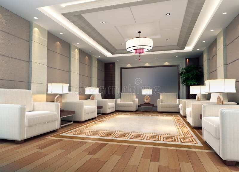 3d Reception Room Rendering Stock Illustration - Illustration of center ...