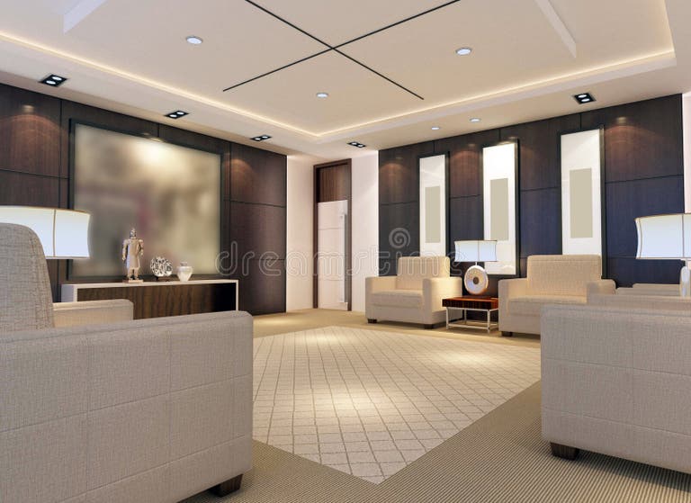 3d Reception Room Rendering Stock Illustration - Illustration of ...