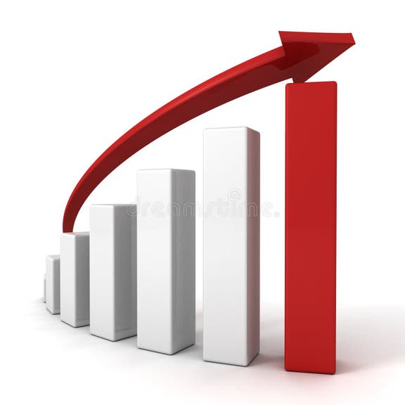 3d Red Arrow and Success Bar Graph Growing Up Stock Illustration ...