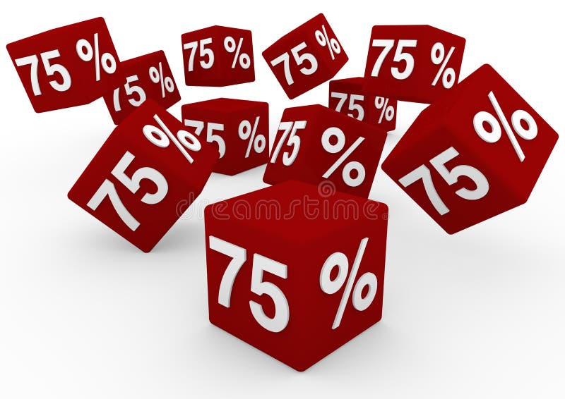 3D Red White 75 Sale Cubes Fall Down Stock Illustration - Illustration ...