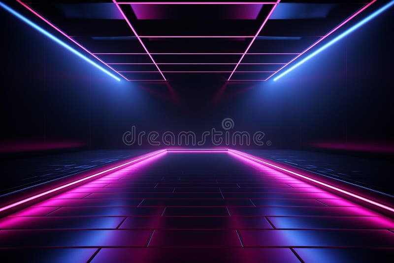 3d Render Abstract Background Empty Stage with Neon Lights Night Club ...