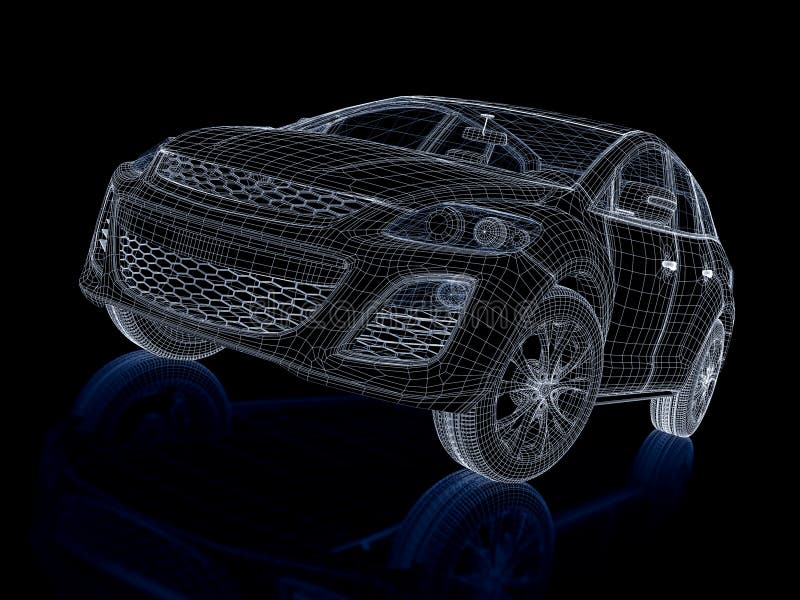 3d render car. Wireframe. stock illustration. Illustration of wireframe ...