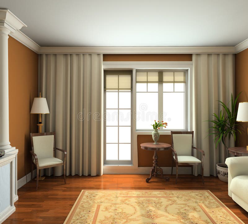 3D Render Classic Interior of Living-room Stock Illustration ...