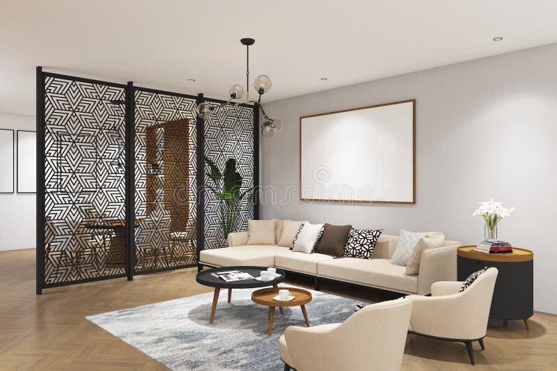 3d Render of Dining Living Room with Sofa and Coffee Table of Interior Design. Set 3 Stock ...